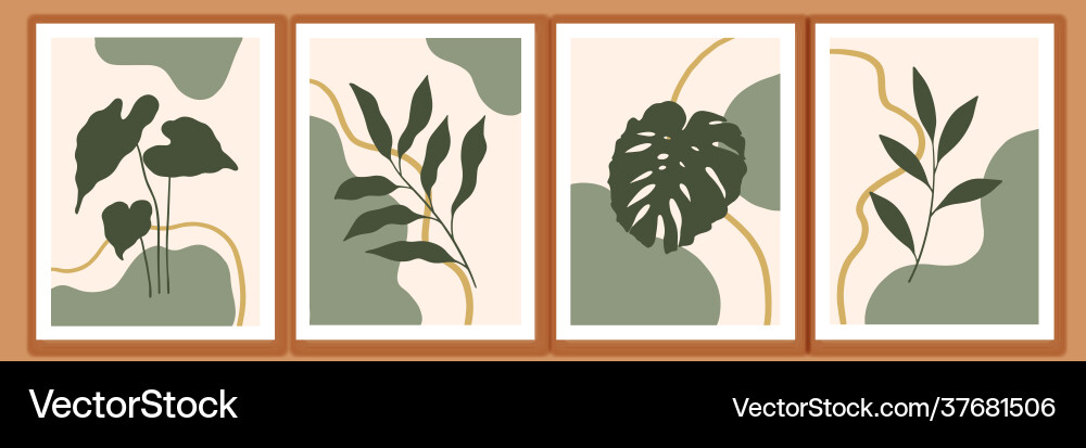 Botanical and abstract shapes wall art design Vector Image