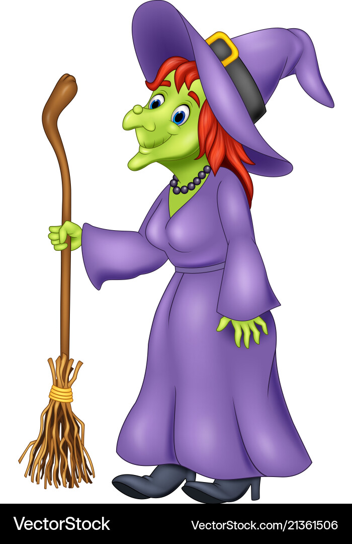 Cartoon witch holding broomstick Royalty Free Vector Image