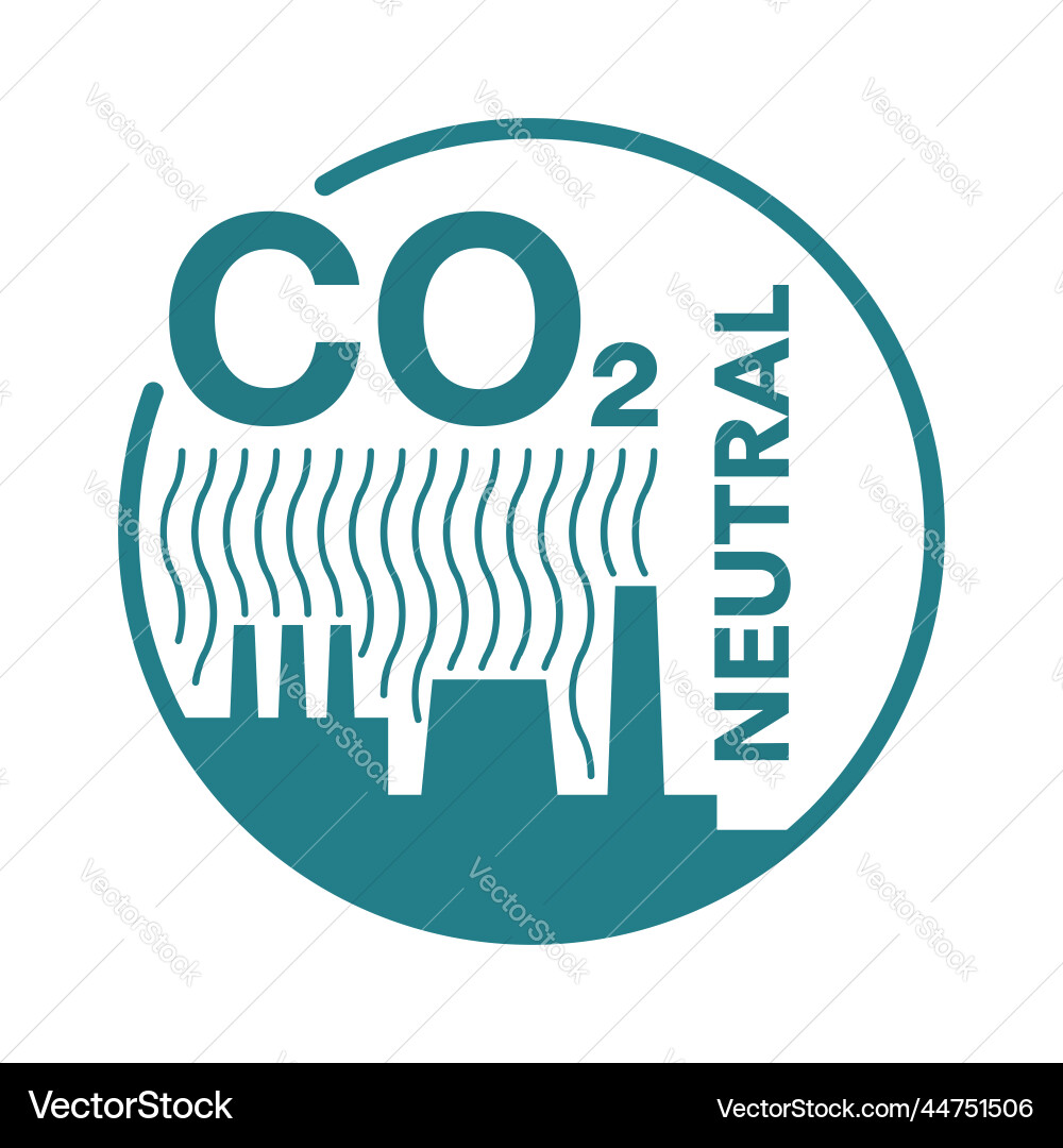 Co2 neutral flat sticker with factory silhouette Vector Image