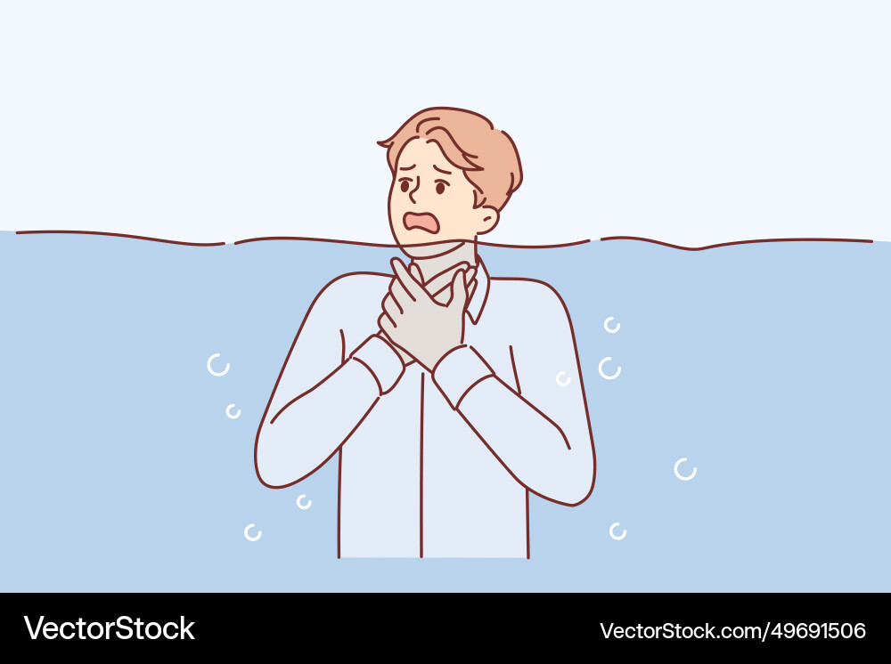 Drowning man in business clothes suffocating Vector Image