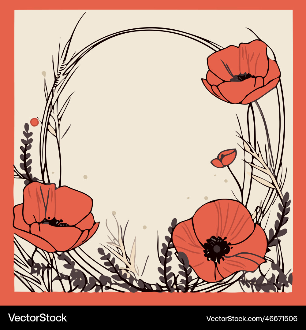 Frame with red poppy flowers Royalty Free Vector Image