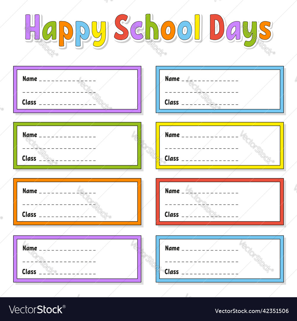 Name And Class Back To School Labels Set Stickers Vector Image