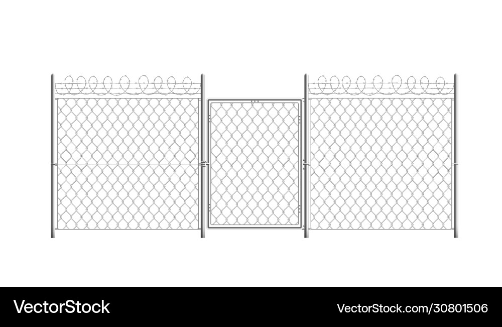 Part prison wire fence with gate 3d realistic Vector Image