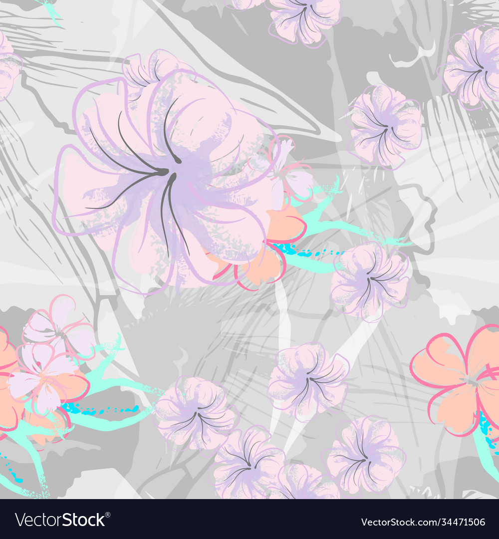 Pink flowers blooming pattern pastel watercolor Vector Image