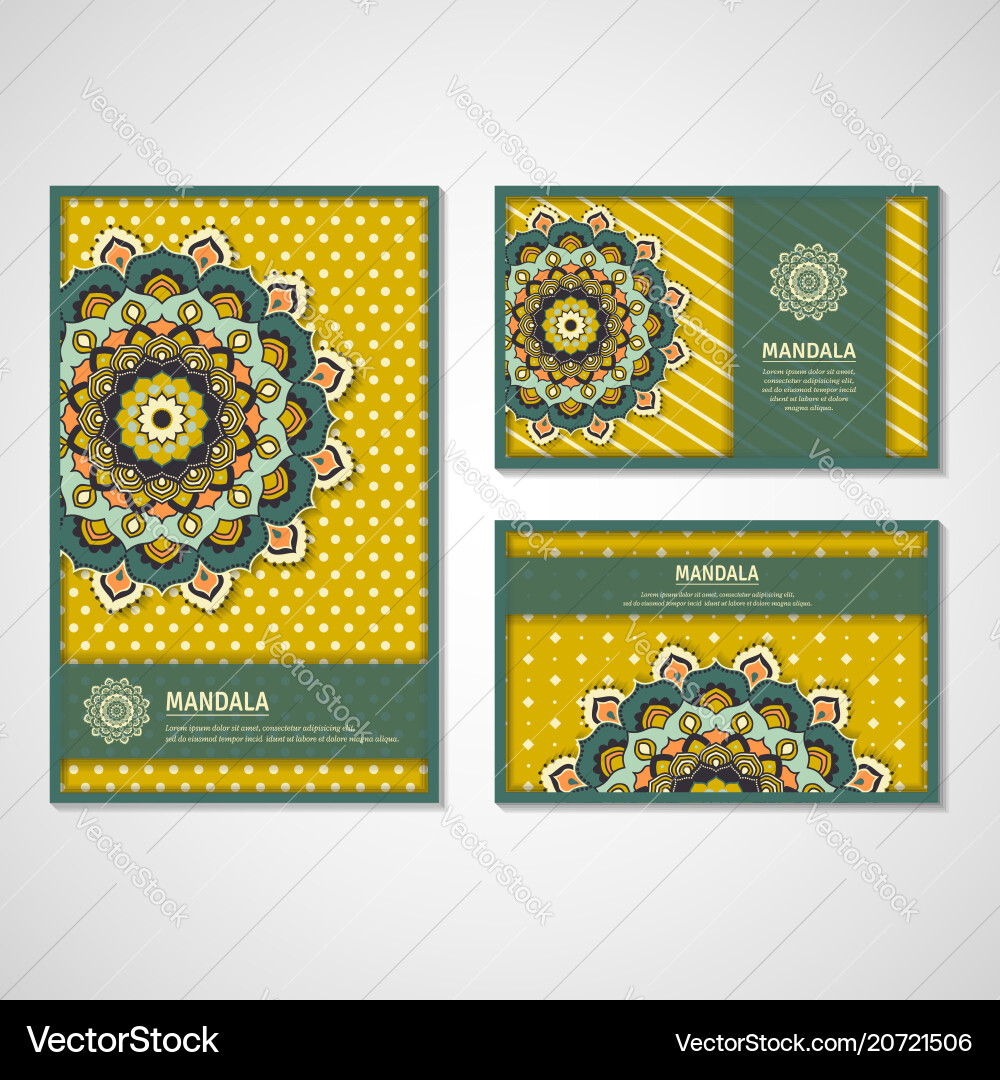 Set of cards with mandala Royalty Free Vector Image