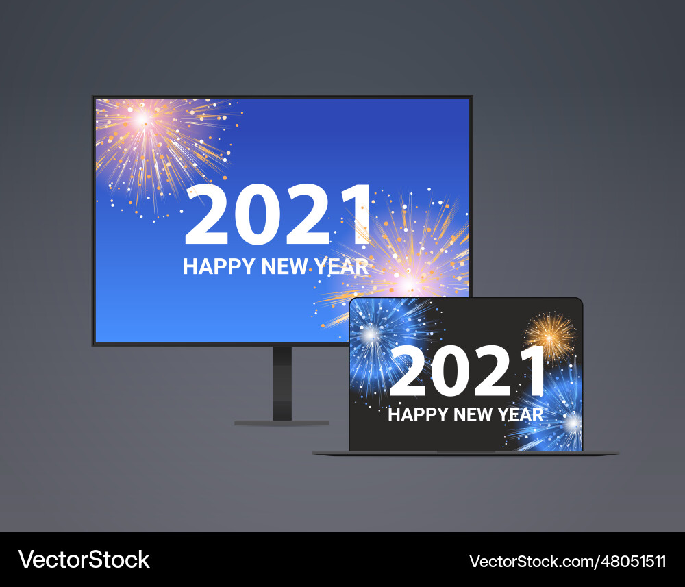 Christmas fireworks on computer monitor Royalty Free Vector