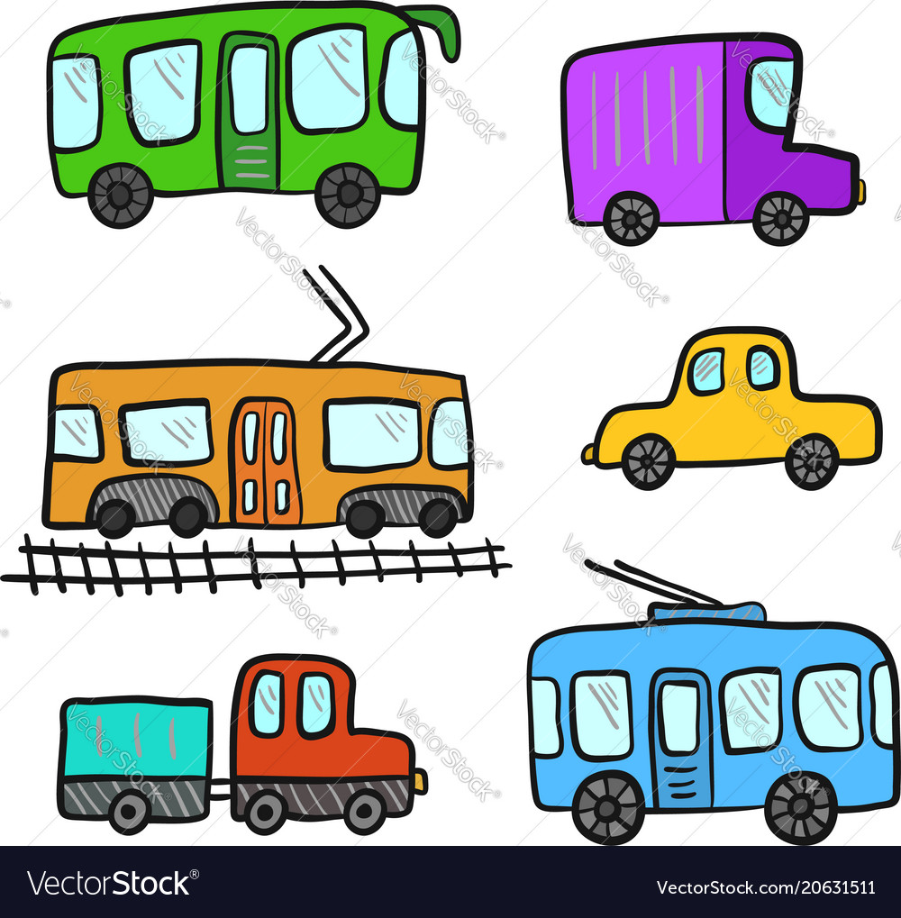 Cute cartoon colorful doodle city transport Vector Image