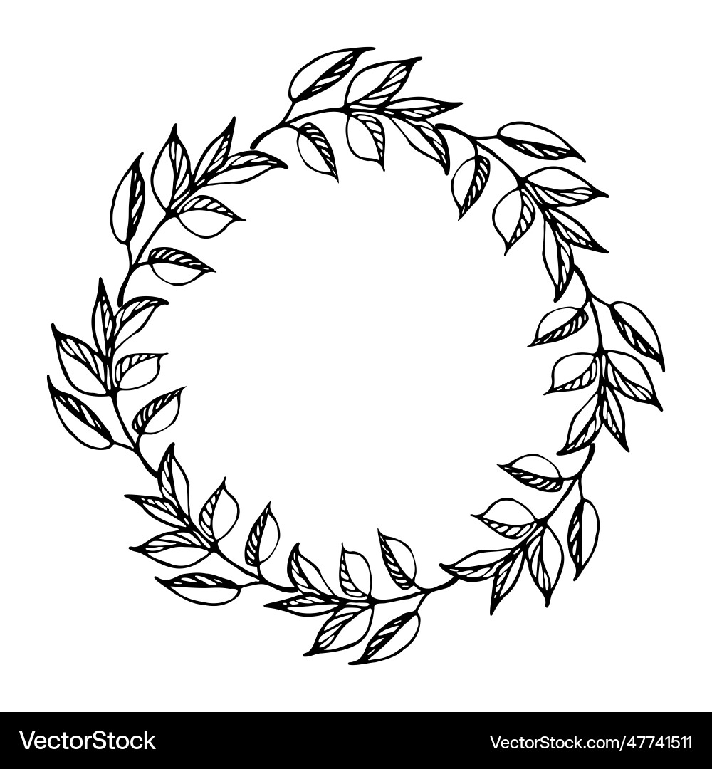 Floral wreath with doodle leaves Royalty Free Vector Image