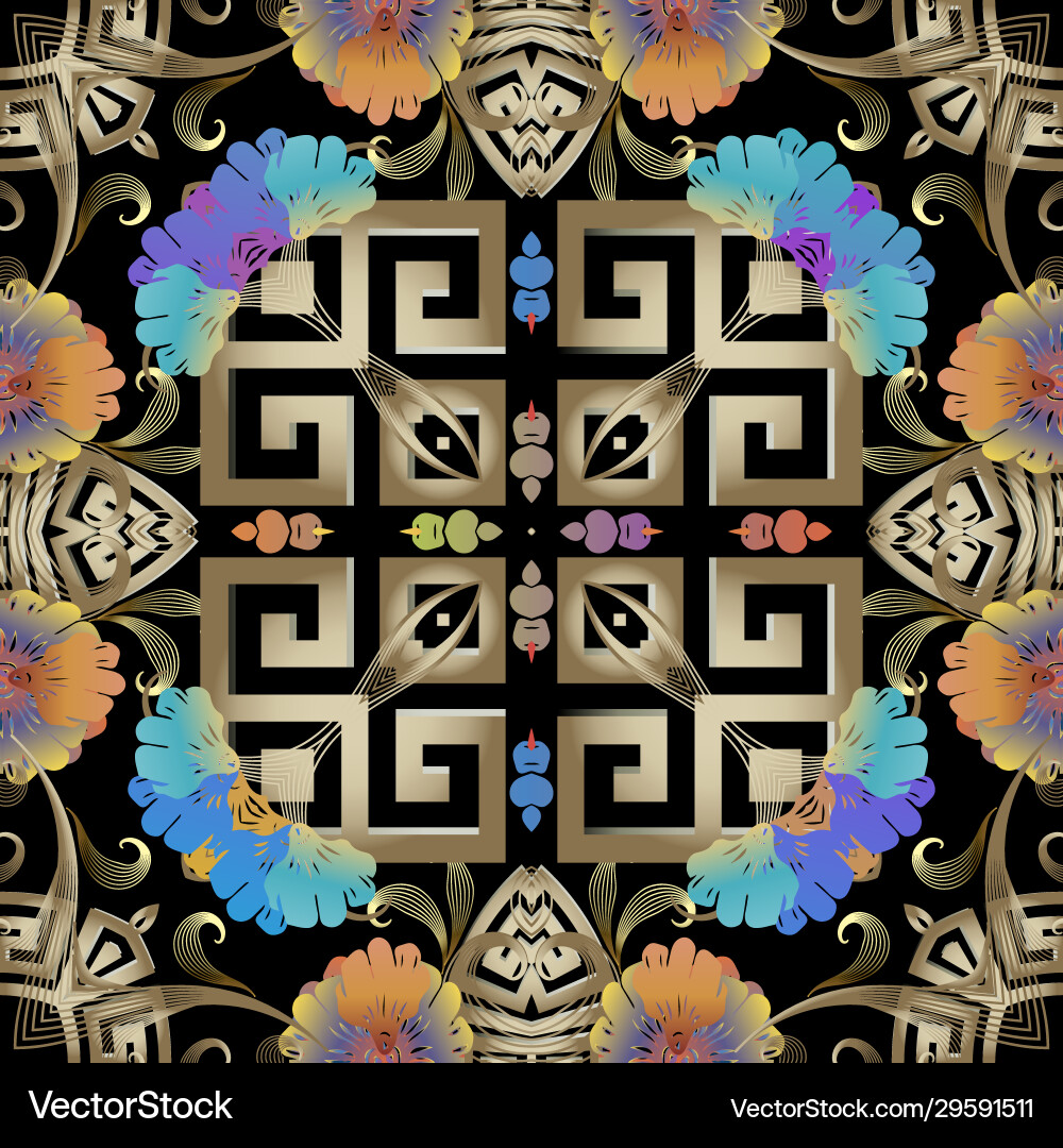 Gold 3d greek seamless pattern line art Royalty Free Vector