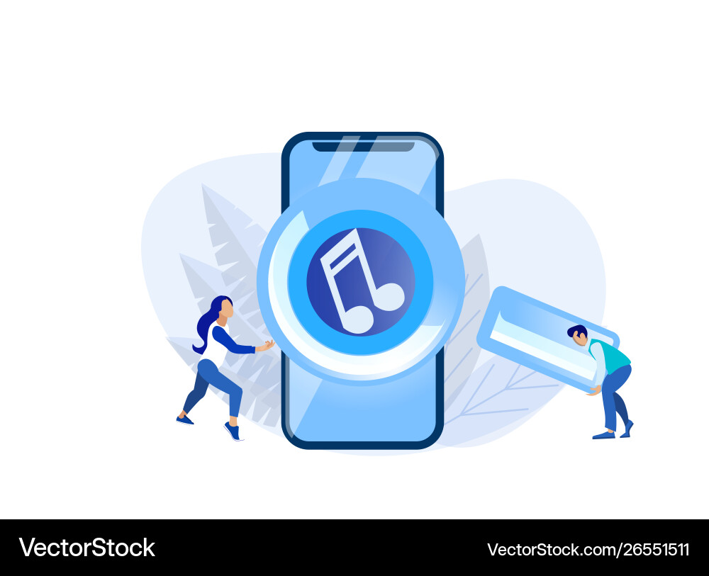 Huge phone screen with audio player and people Vector Image