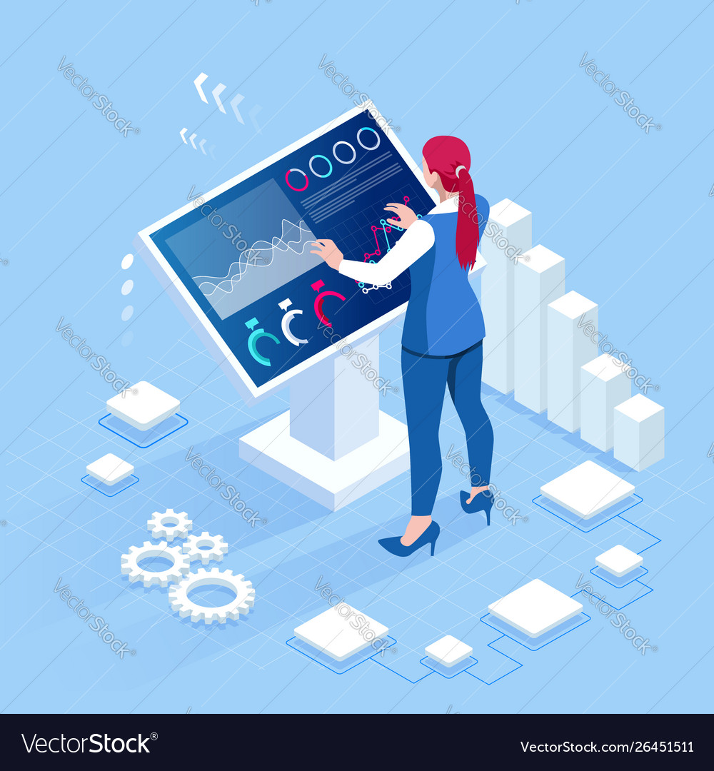Isometric digital monitor with infographics Vector Image