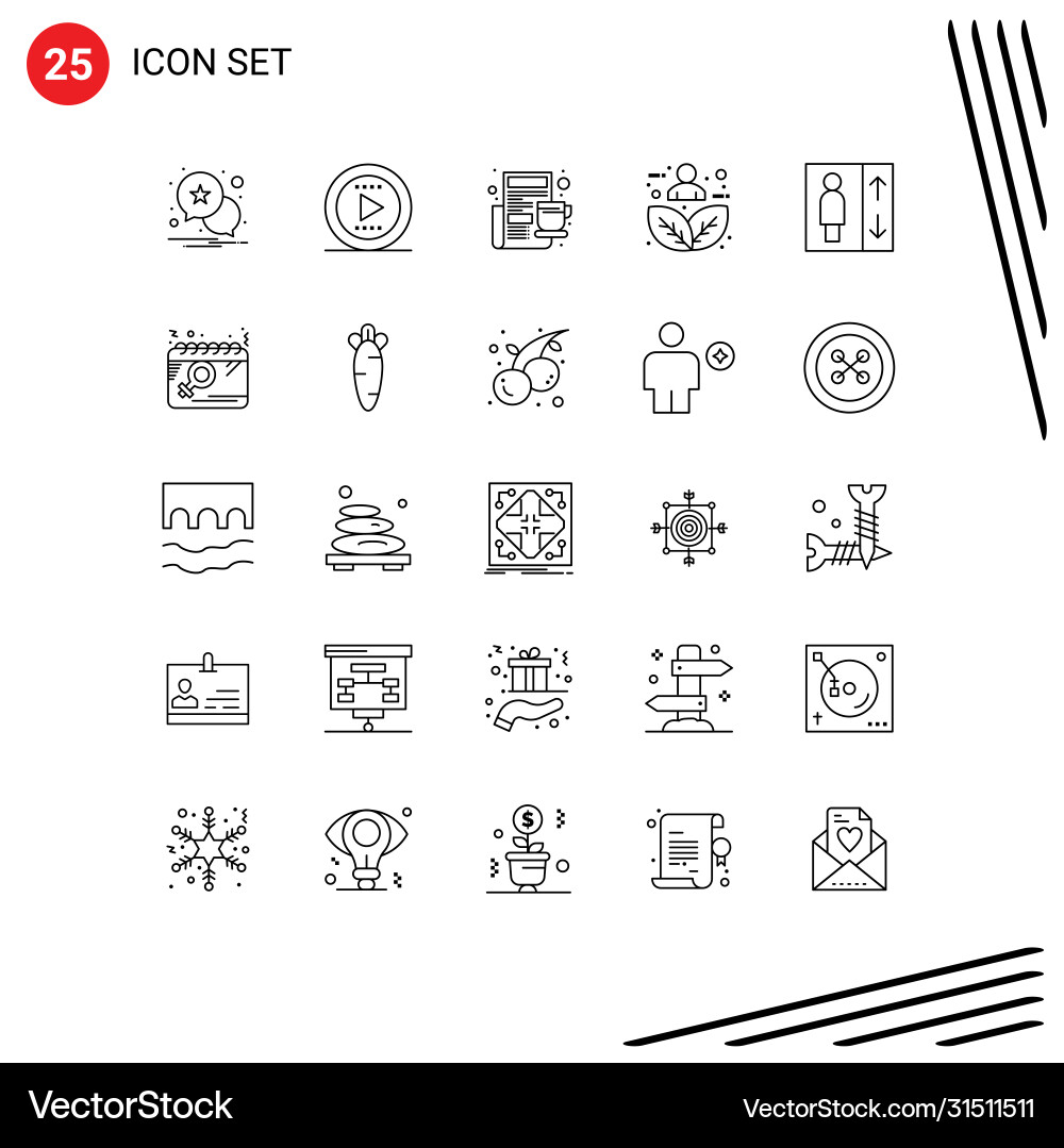Pictograph set 25 simple lines lift elevator Vector Image