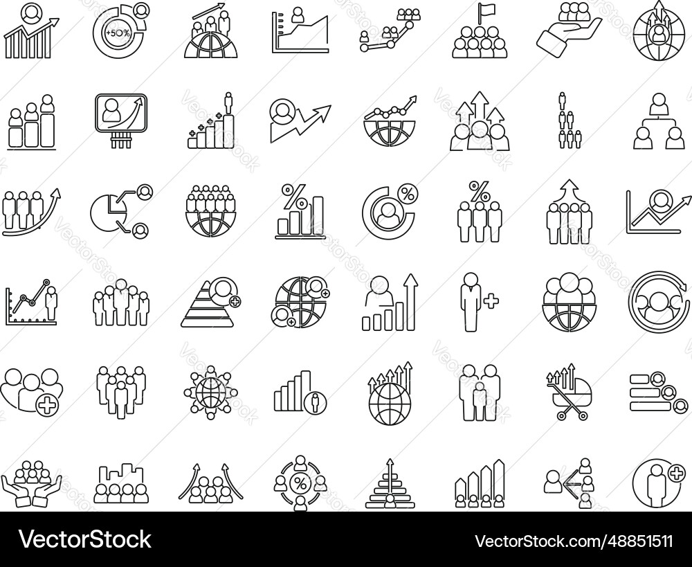 Population growth icons set outline Royalty Free Vector