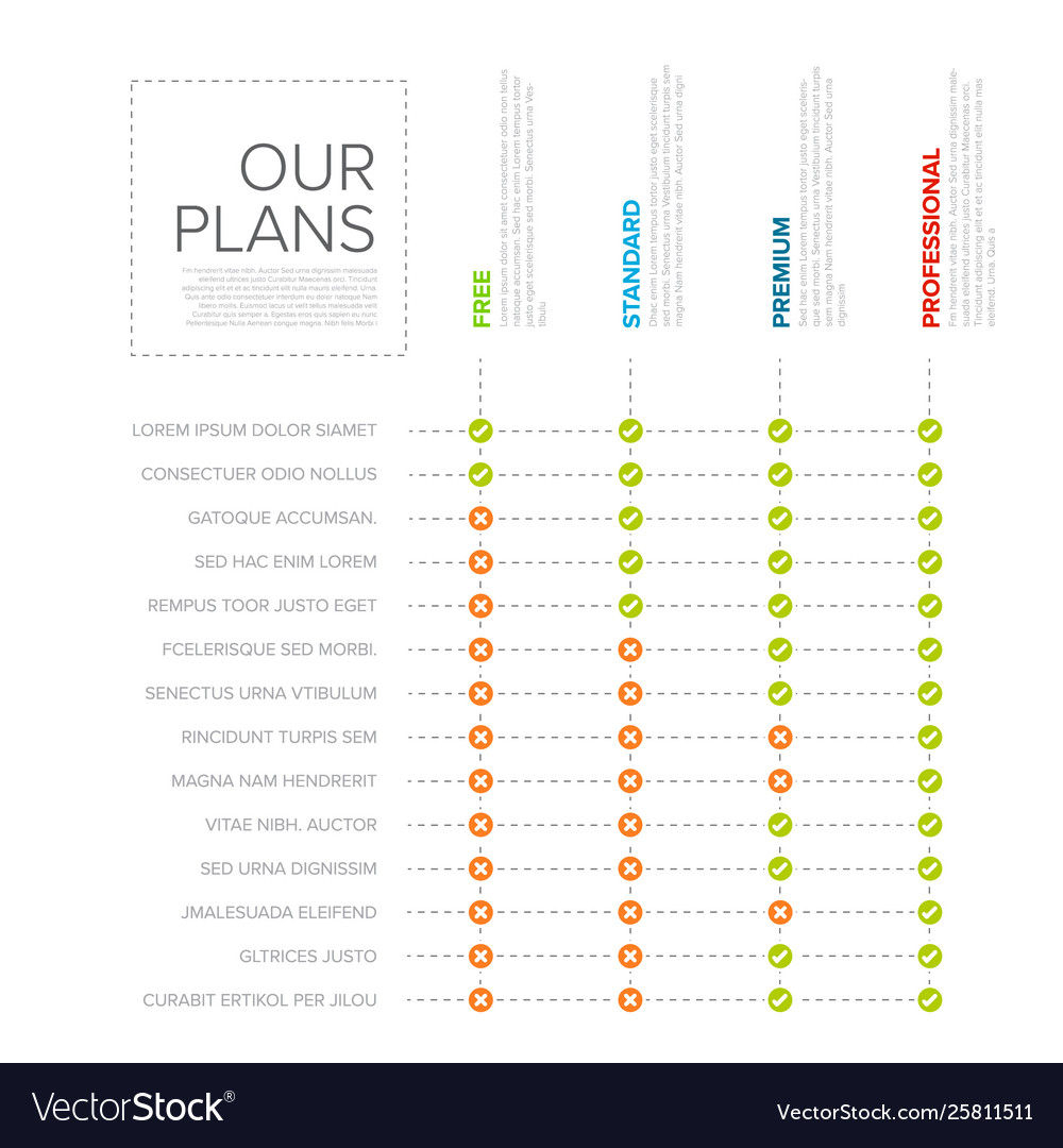 Products Feature List Table Royalty Free Vector Image