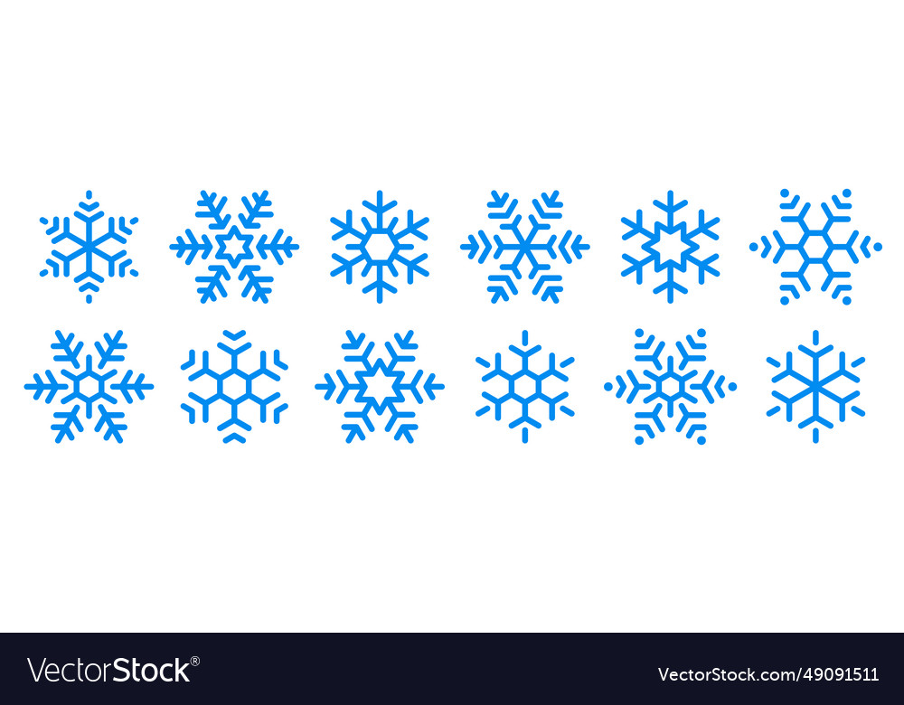 Set blue snowflake icons collection isolated Vector Image