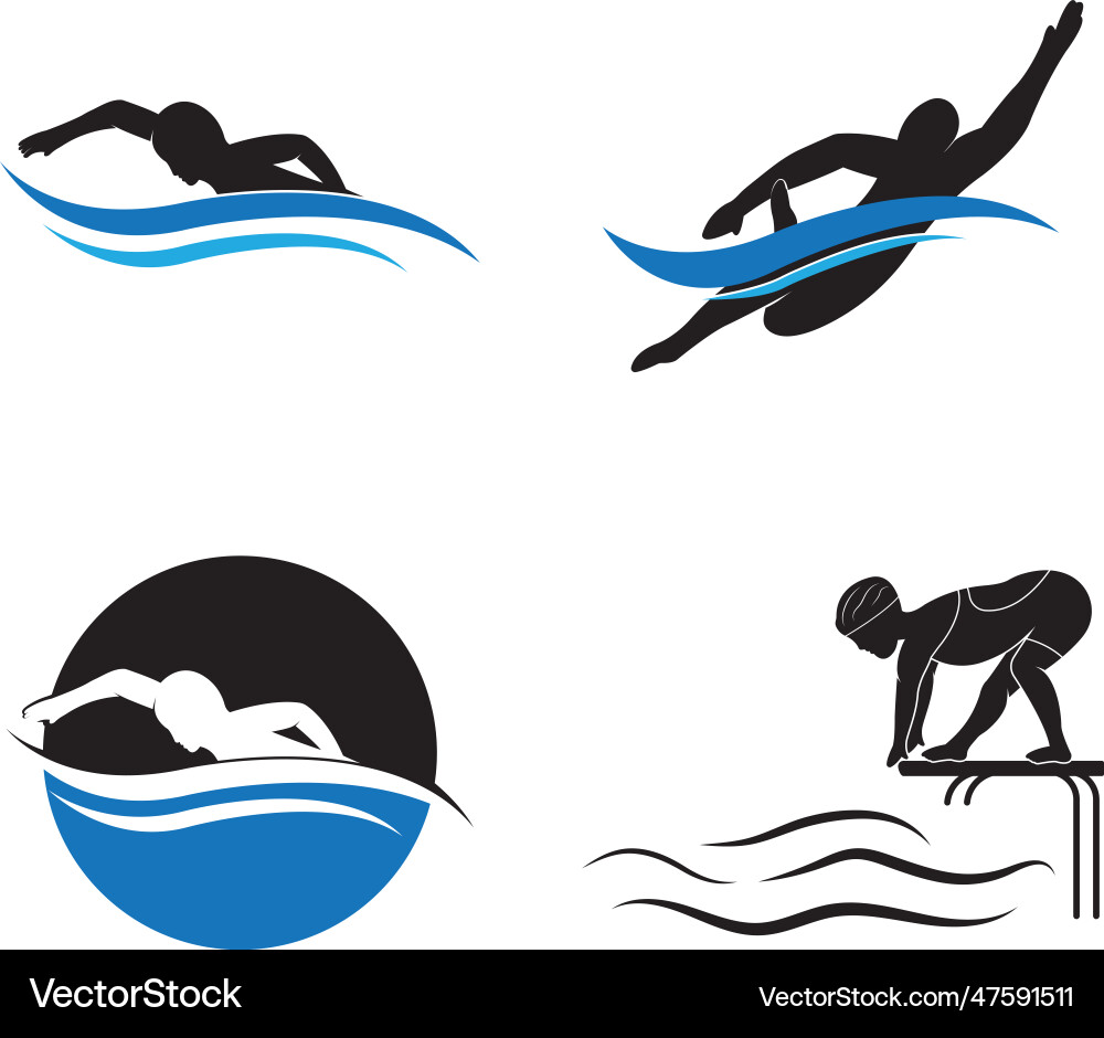 Swimming logo designs creative swimmer Royalty Free Vector