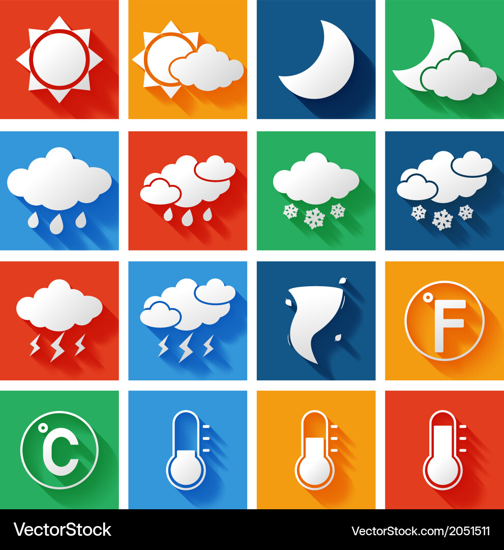 Weather forecast icons set Royalty Free Vector Image