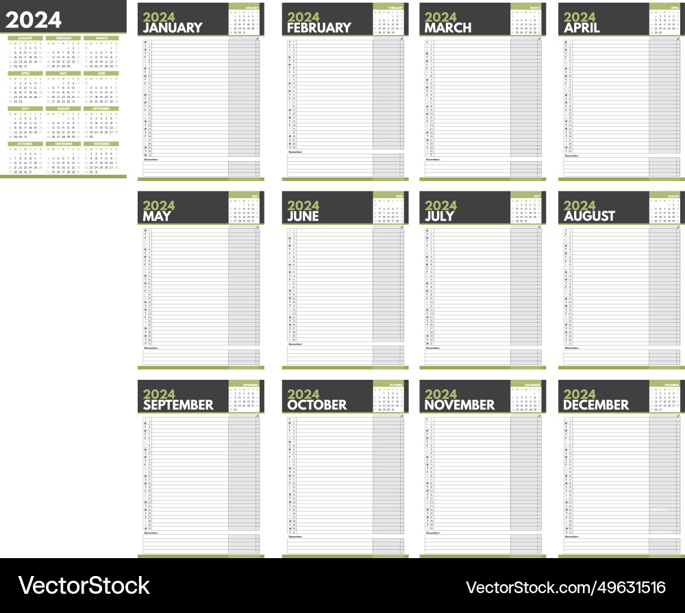 2024 calendar - a4 1 month per page Royalty Free Vector
