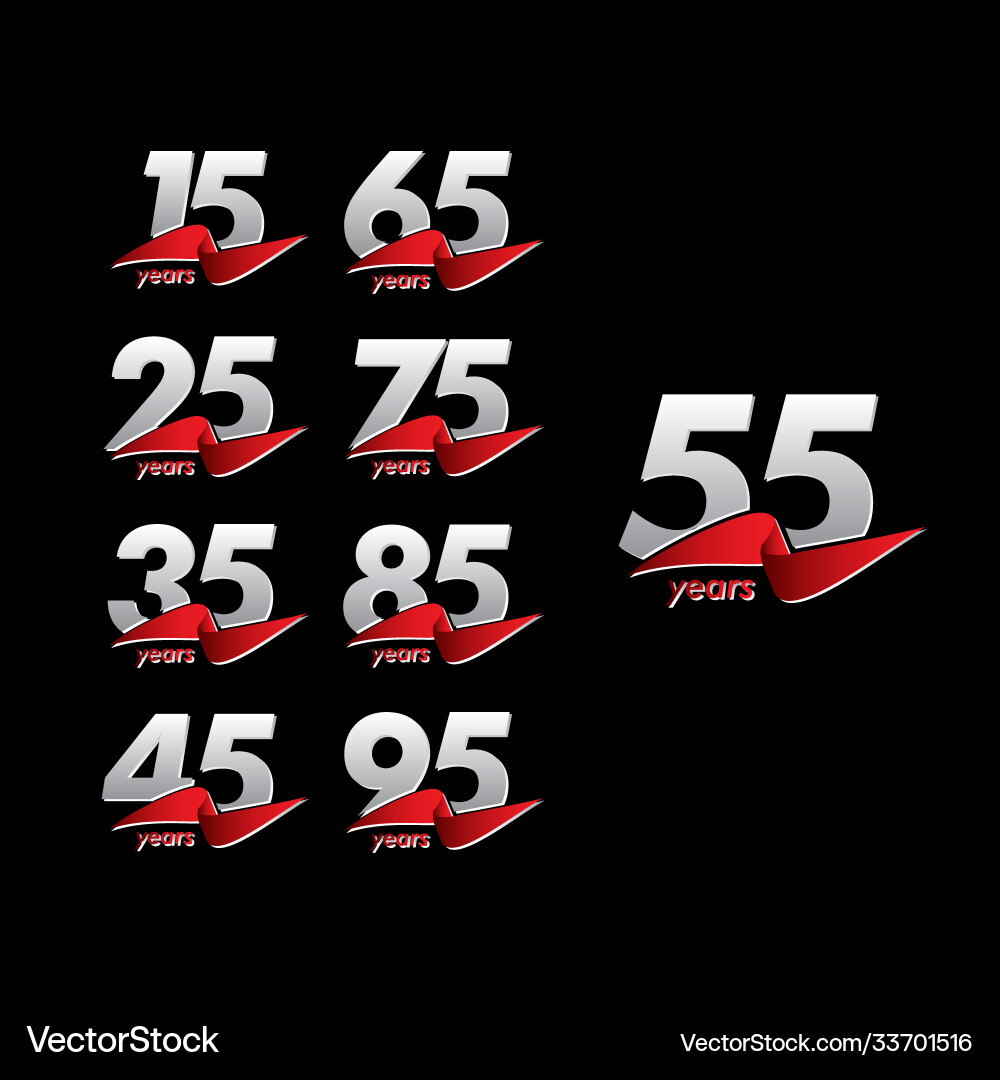 55 years anniversary celebration white black red Vector Image
