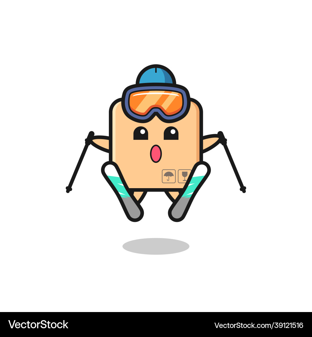 Cardboard box mascot character as a ski player Vector Image