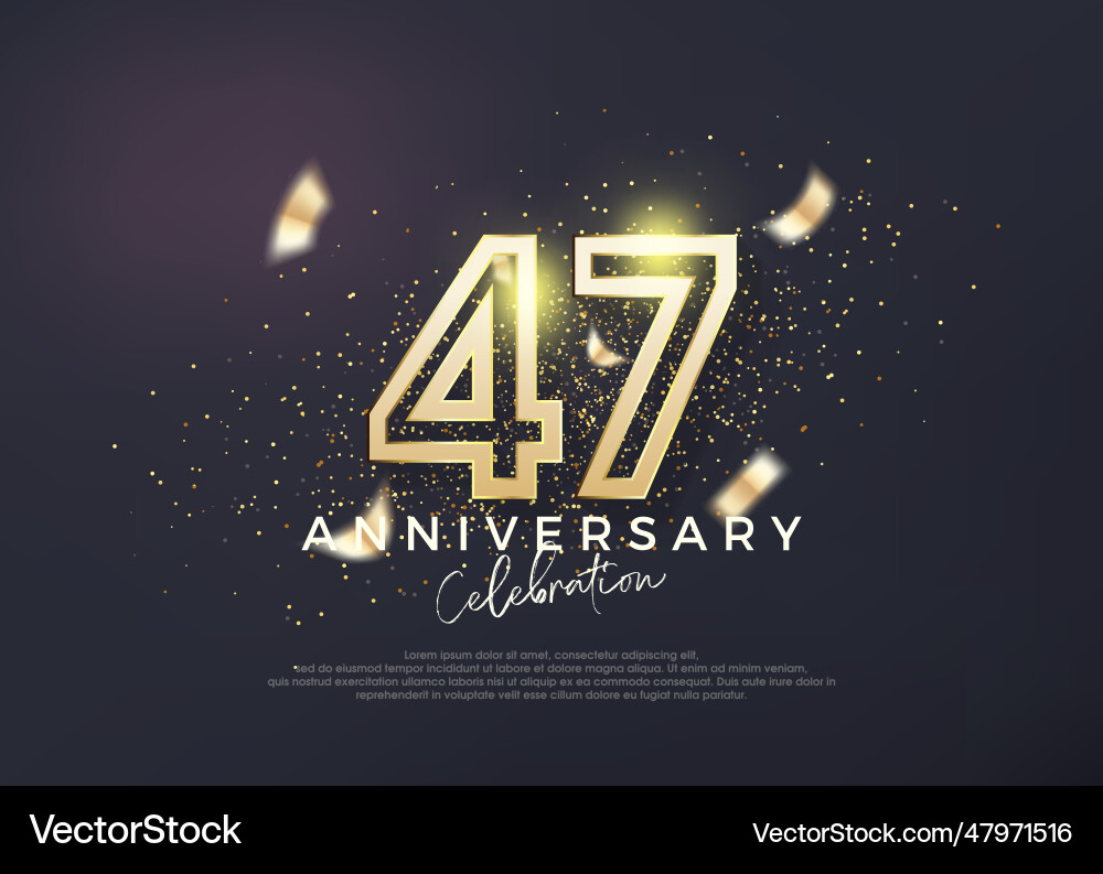 Gold line design for 47th anniversary celebration Vector Image