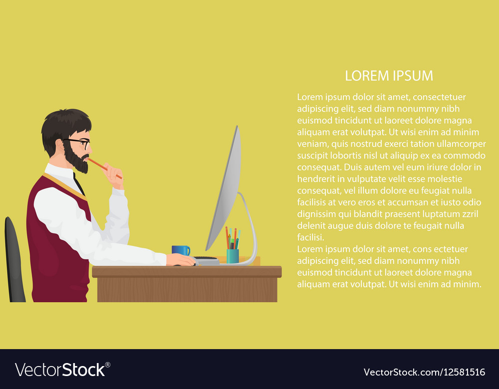 Modern young office worker using computer front Vector Image