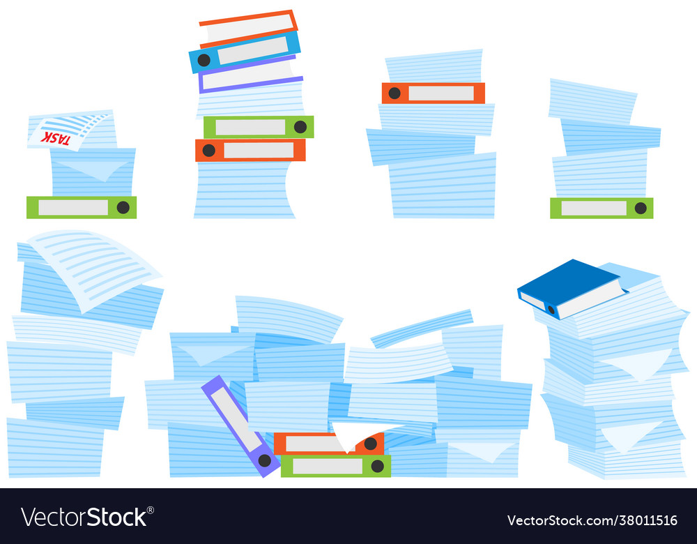 Paperwork work with stacks documents and data Vector Image
