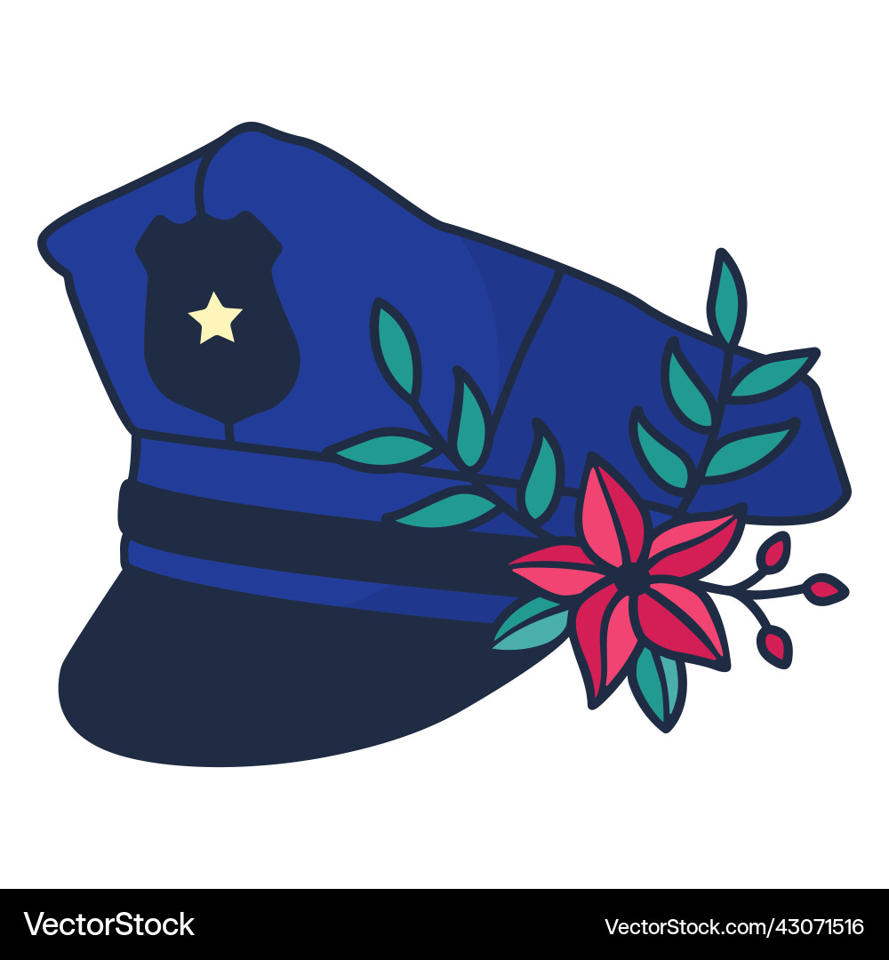 Police flower branch hat blue Royalty Free Vector Image