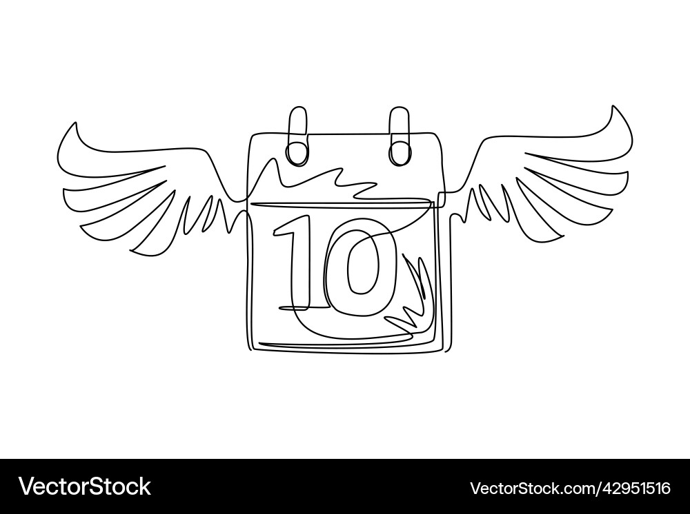 Single one line drawing calendar with wings icon Vector Image