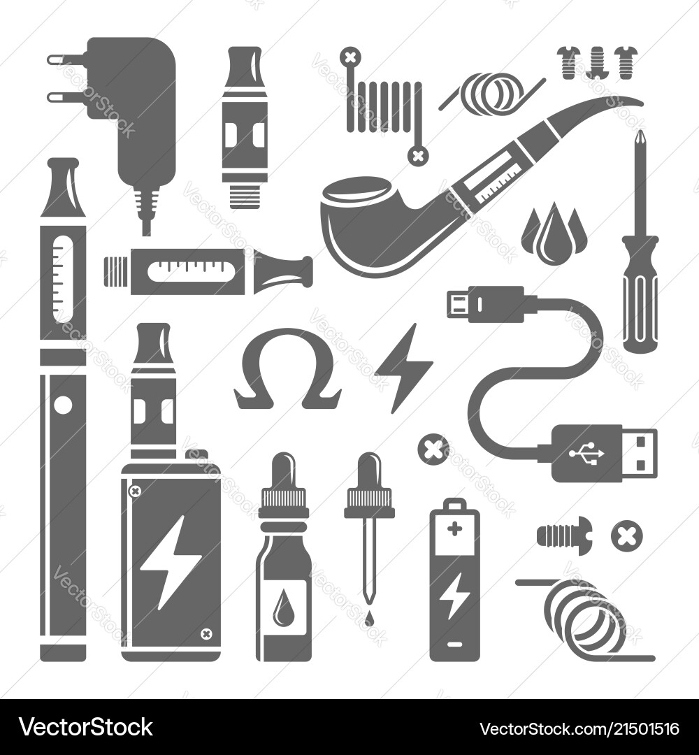 Vape shop and e-cigarette set icons Royalty Free Vector