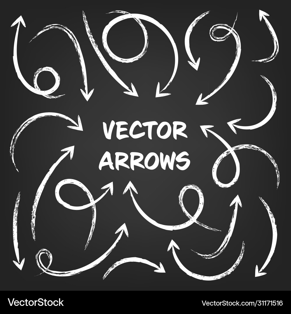 White grunge hand drawn arrows set on gray Vector Image