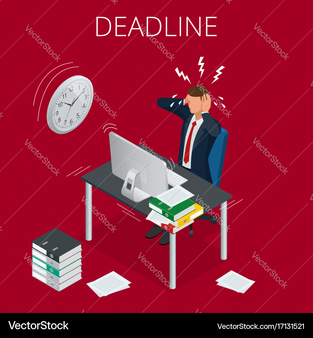 Deadline concept of overworked man time to work Vector Image