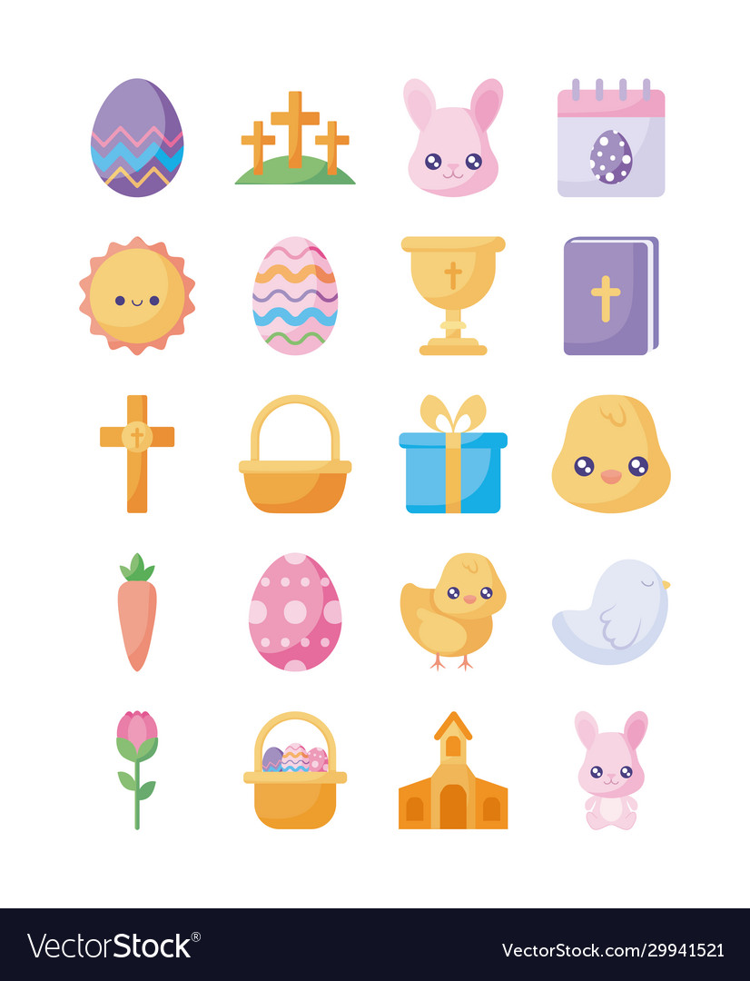 Happy easter flat style icon set design Royalty Free Vector