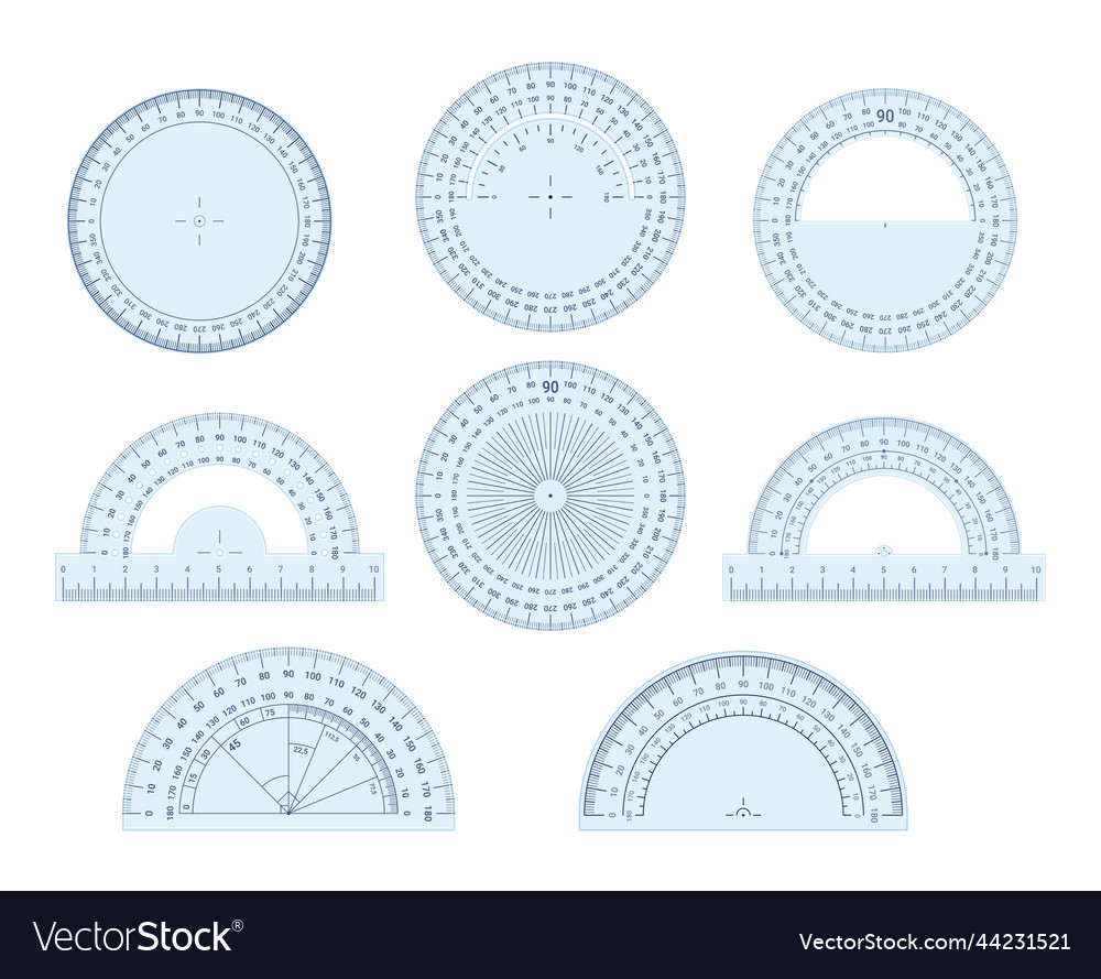 Round Protractors Tools For Angle Measure Scale Vector Image