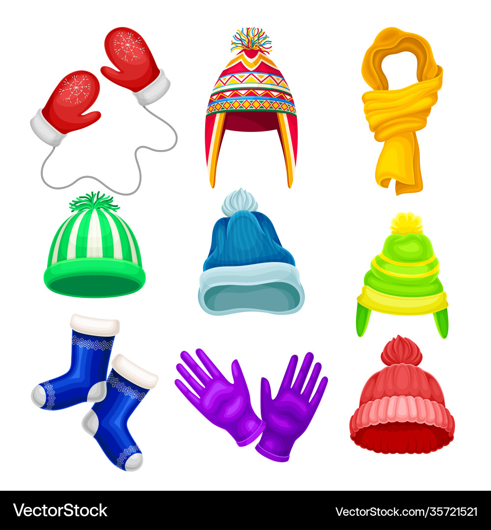 Warm winter clothes with hat socks and scarf Vector Image