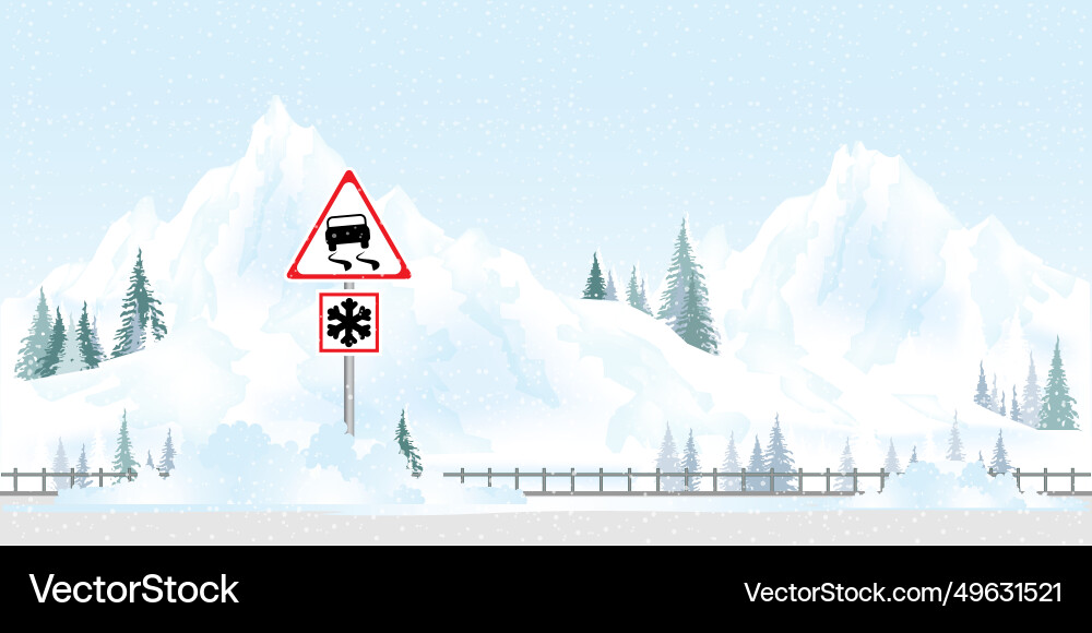 Warning sign driving in winter road warns Vector Image
