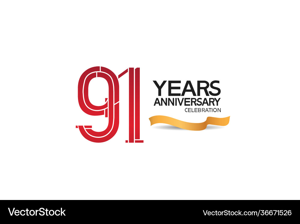 91 years anniversary template with red color Vector Image