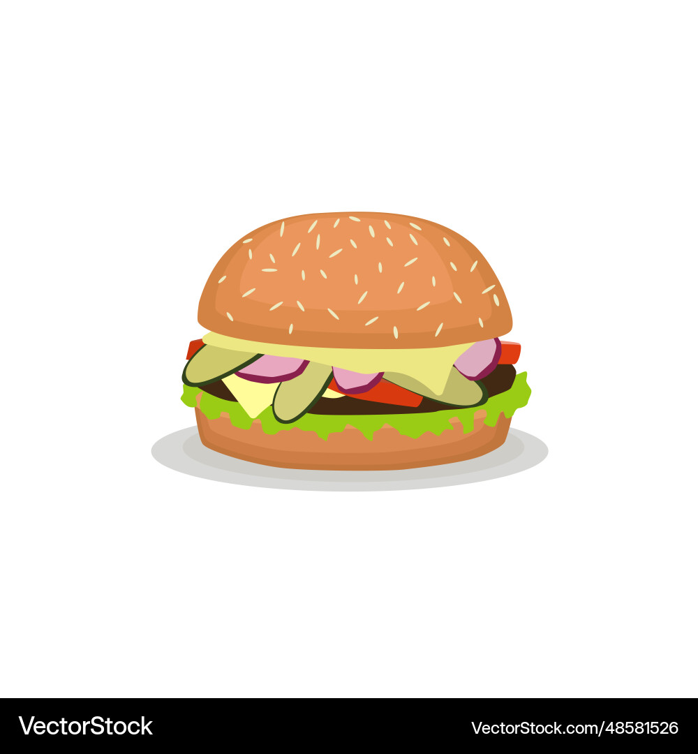 Burger with cutlet cucumbers cheese tomatoes Vector Image