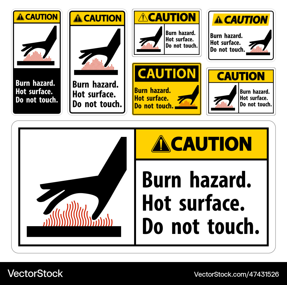 Caution burn hazardhot surfacedo not touch symbol Vector Image