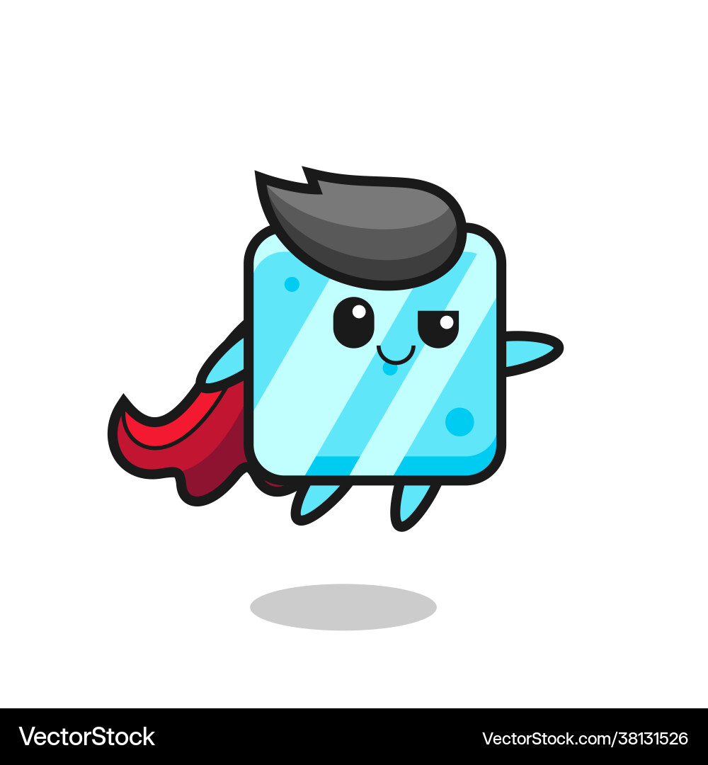 Cute ice cube superhero character is flying Vector Image