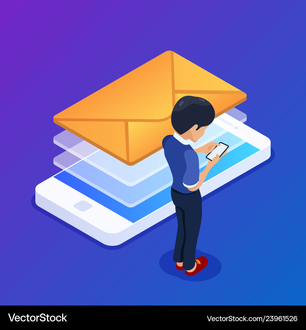 Isometric email marketing concept sending emails Vector Image