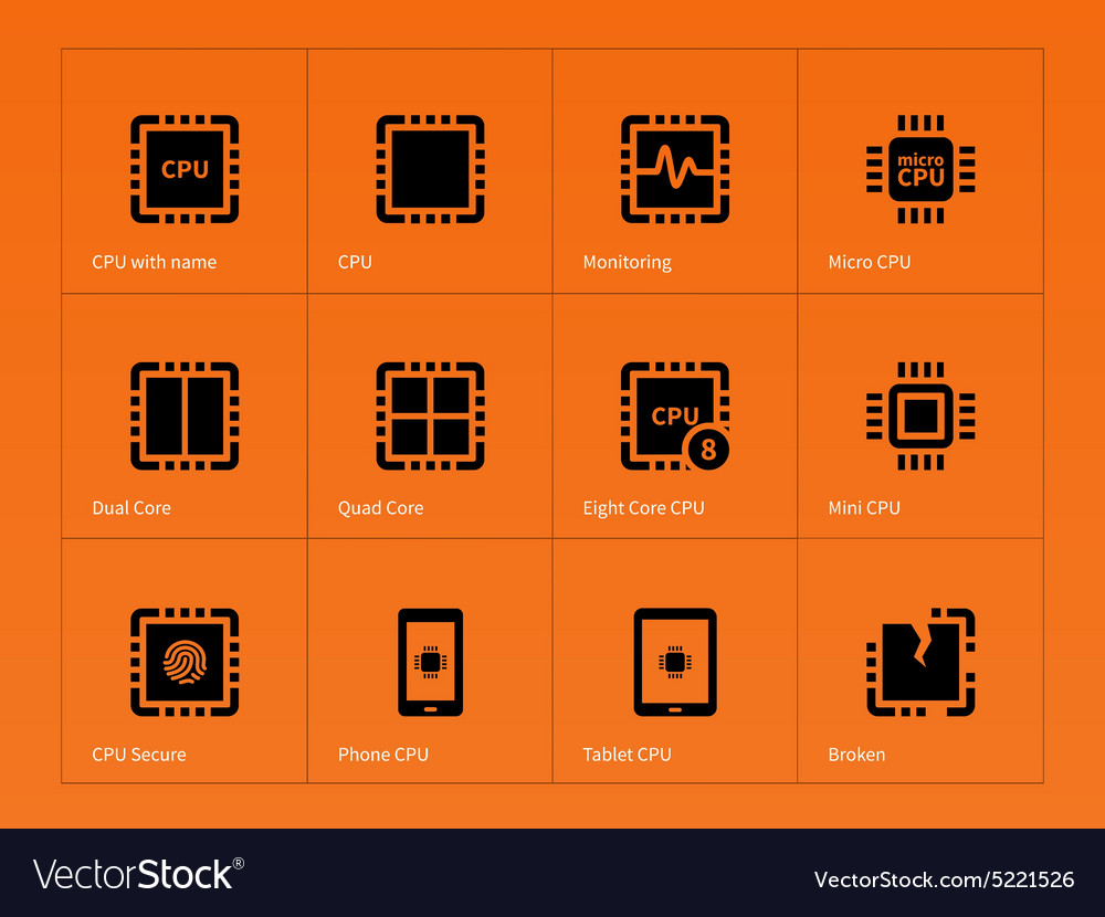 Microprocessor icons on orange background Vector Image