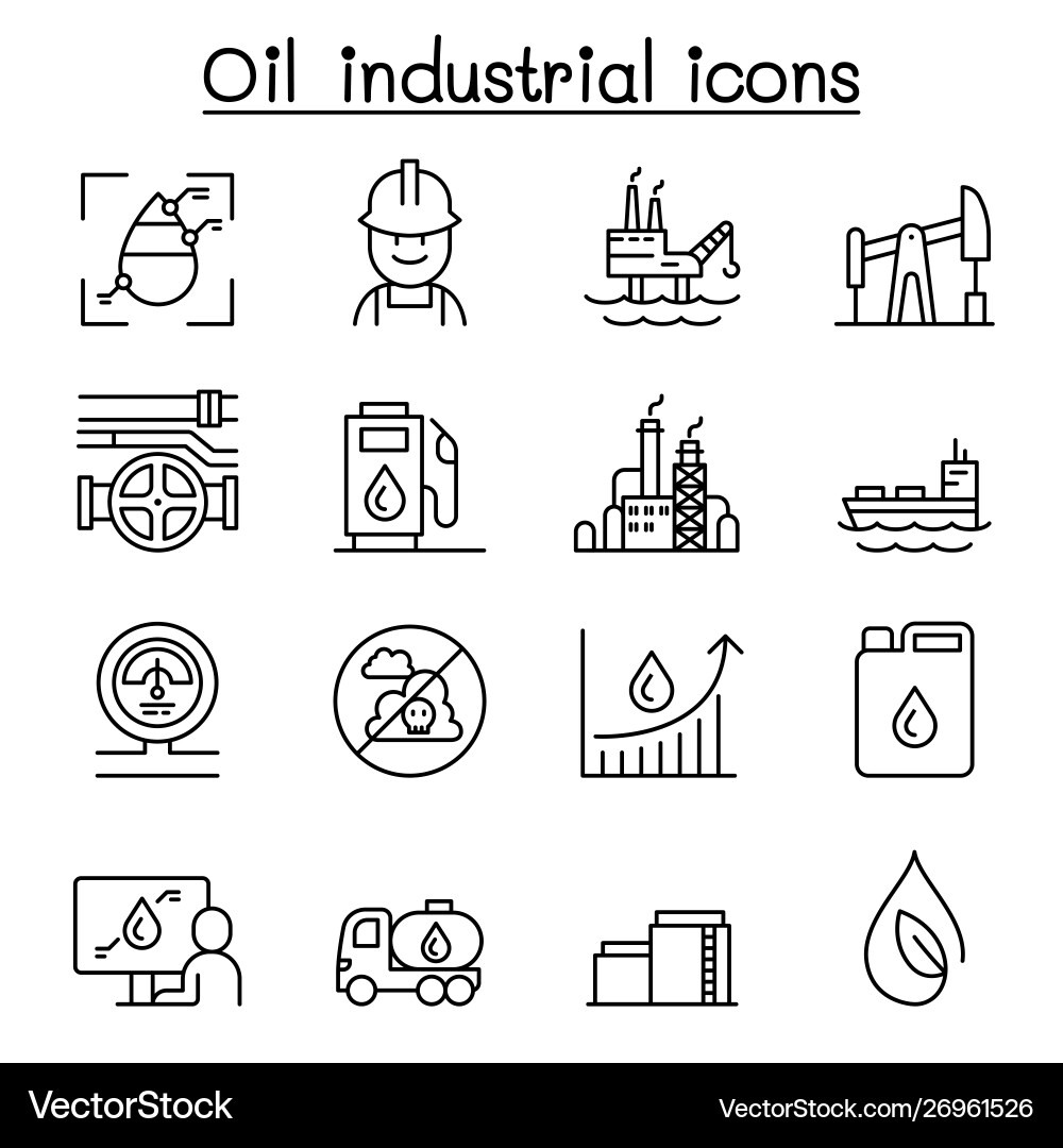 Oil icon set in thin line style Royalty Free Vector Image