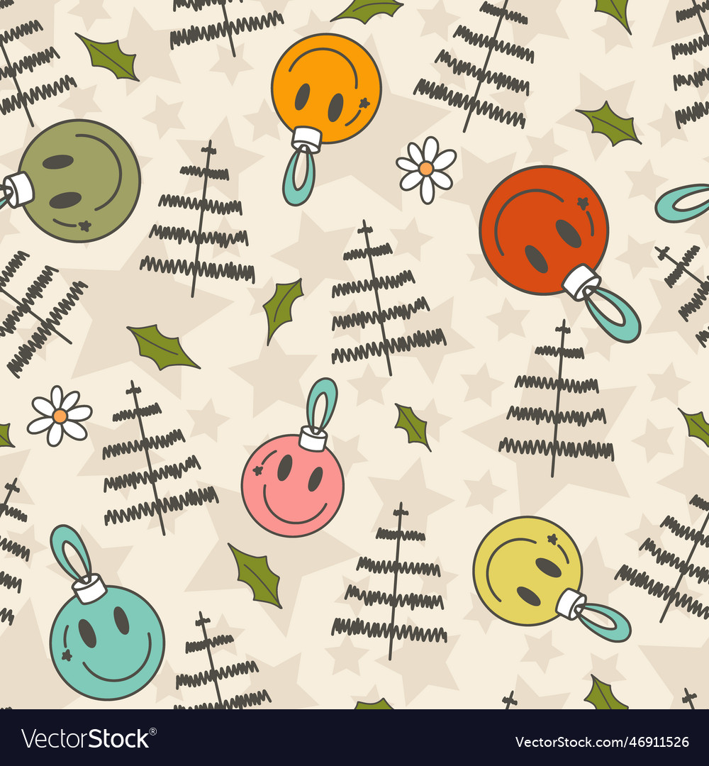 Retro groovy christmas ornaments seamless pattern Vector Image