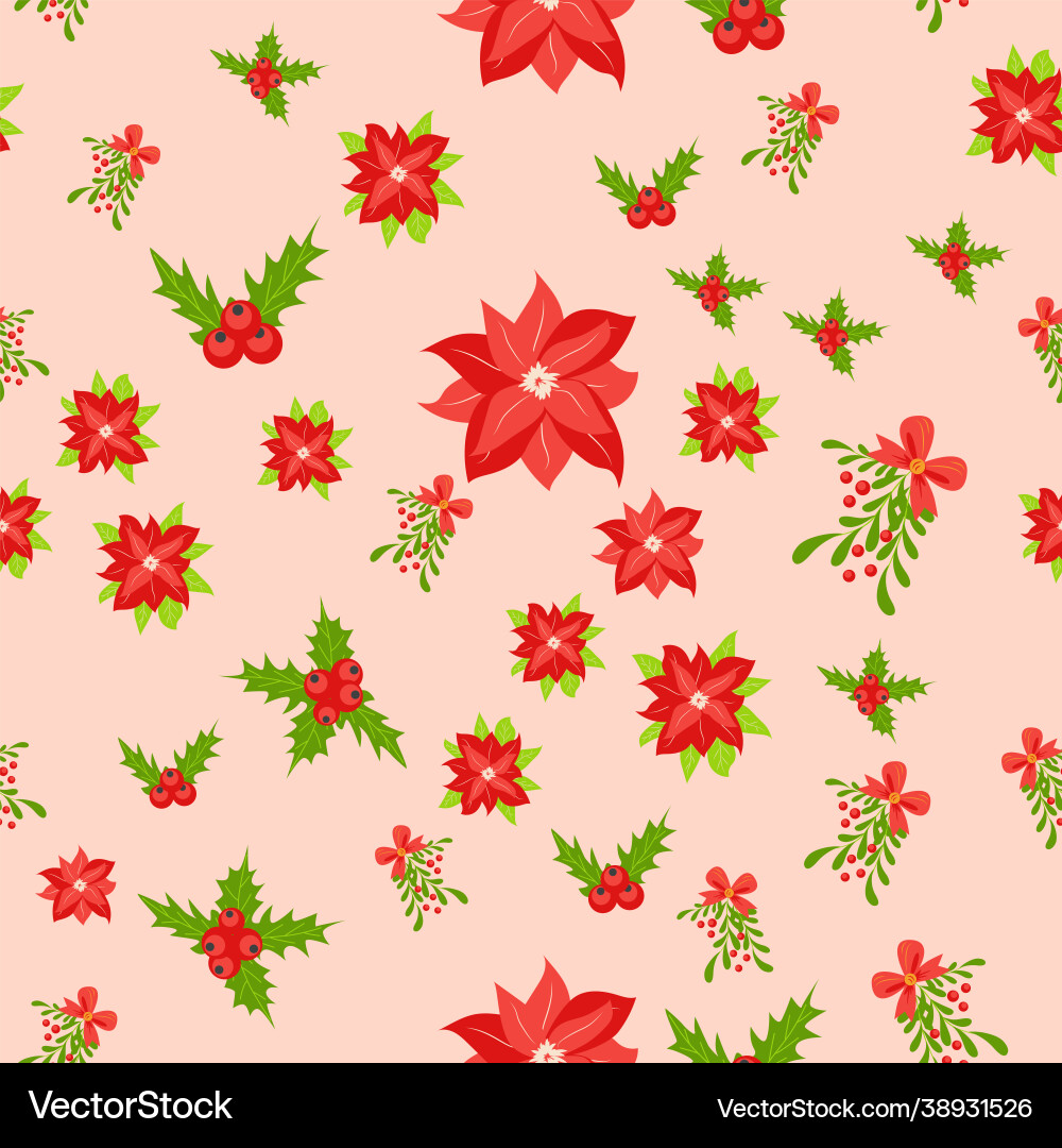Seamless pattern with hand drawn poinsettia Vector Image