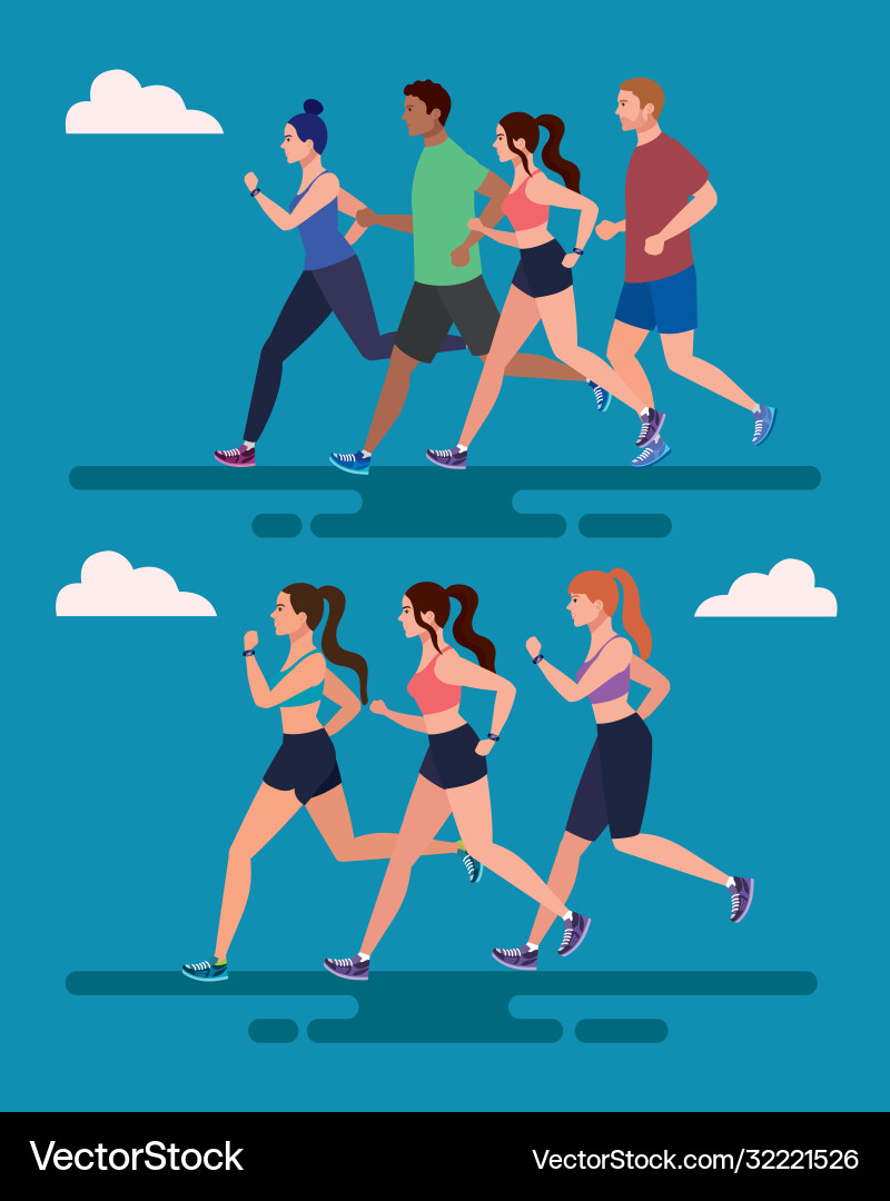 Set scenes jogging people people running Vector Image