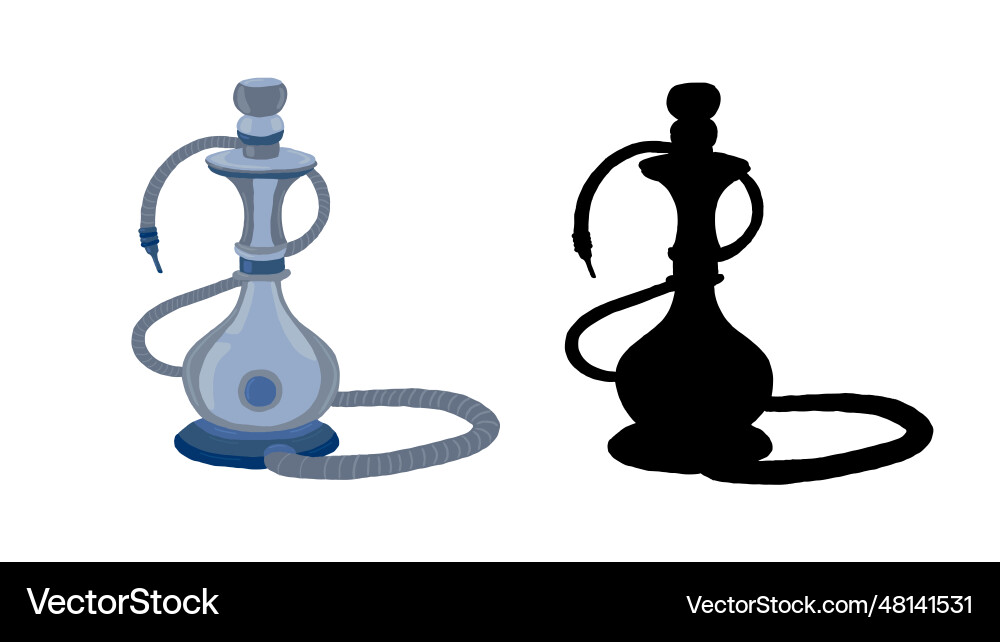 Blue glass hookah and black hookah silhouette Vector Image