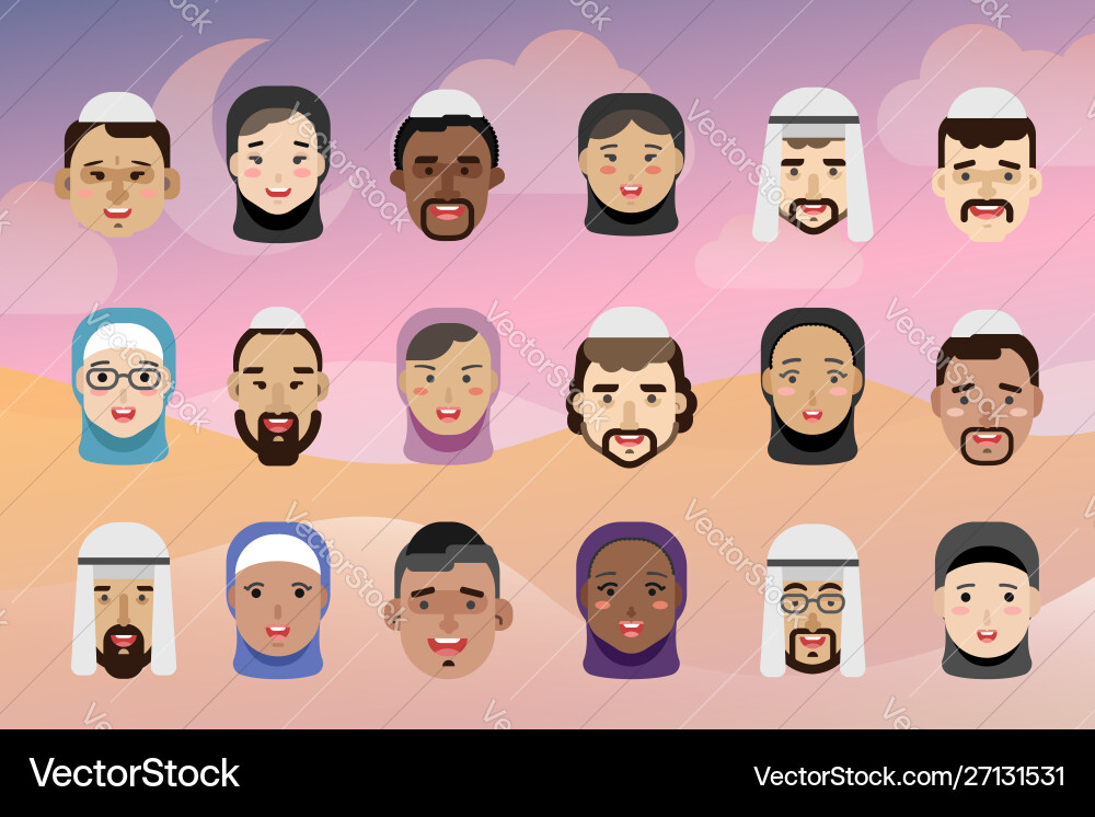 Collection face character muslim people Royalty Free Vector