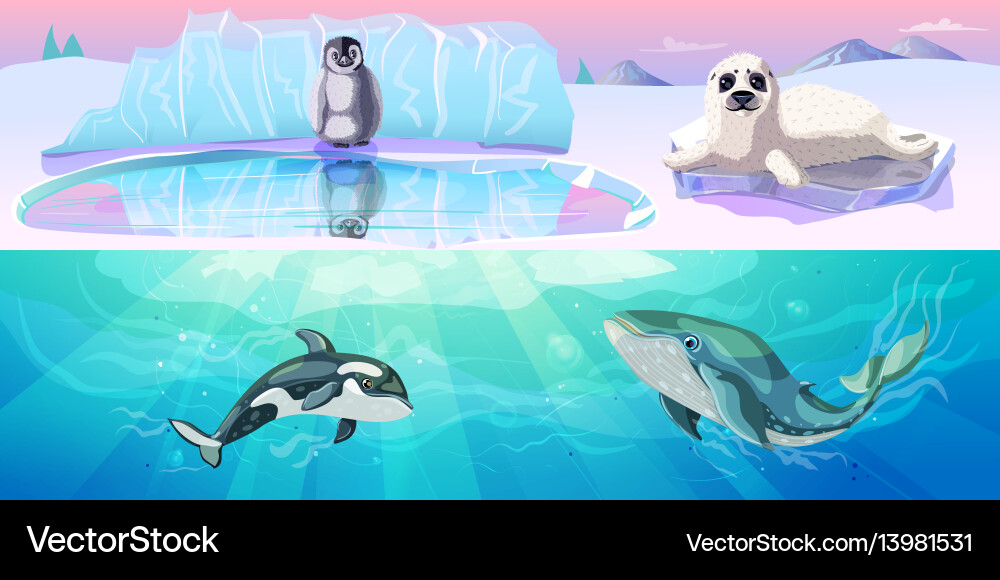 Colorful arctic animals horizontal banners Vector Image