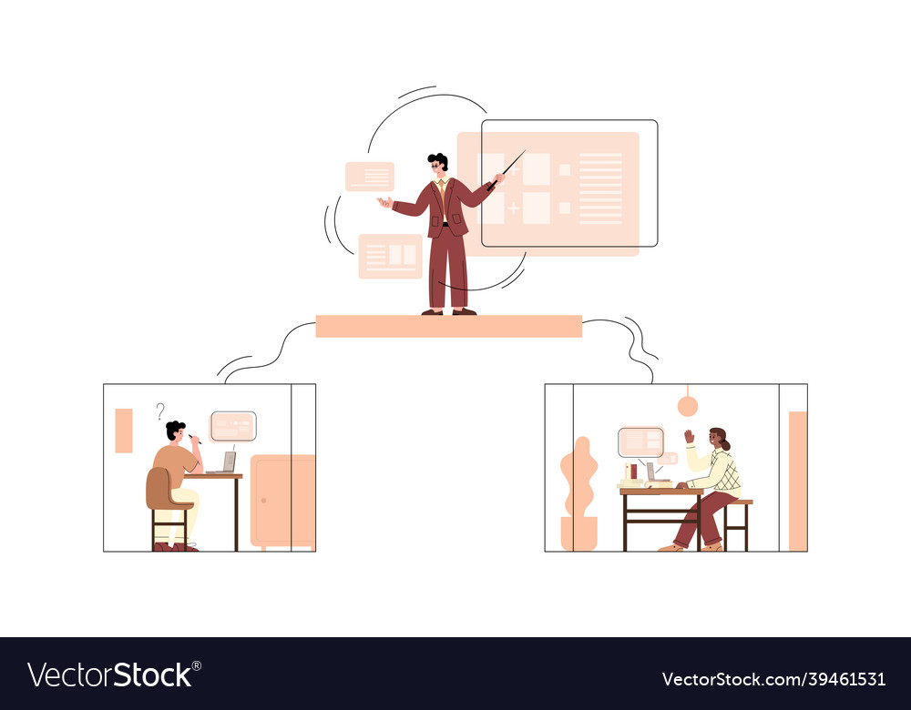 Distance learning students studying remotely flat Vector Image